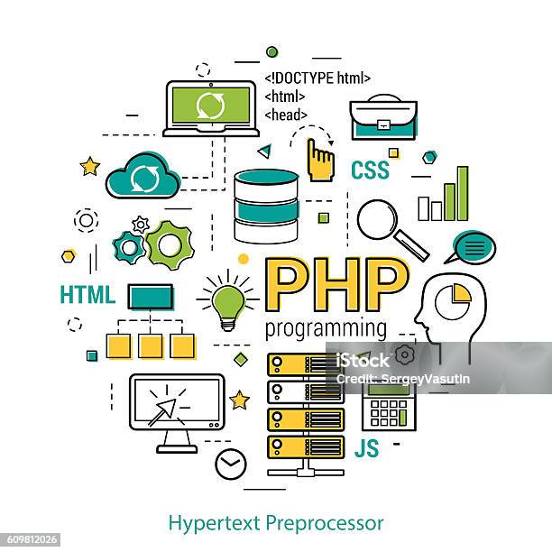 Php 라인 아트 컨셉 Php 프로그래밍 언어에 대한 스톡 벡터 아트 및 기타 이미지 Php 프로그래밍 언어 Sql Html Istock