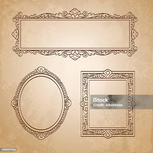 Vintage Frames On Old Paper向量圖形及更多具有特定質地圖片 具有特定質地 圖標集 圖畫 藝術品 Istock