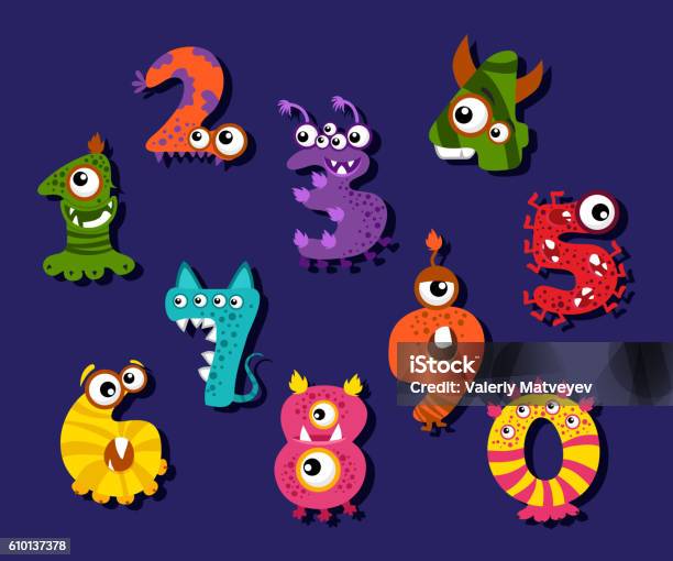 Cartoon Funny Numbers Or Comic Digits Vector Set向量圖形及更多數字圖片 數字 9號