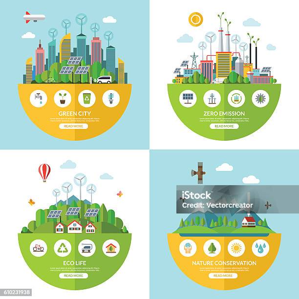 Set Ilustrasi Konsep Ekologi Vektor Datar Ilustrasi Stok Unduh Gambar