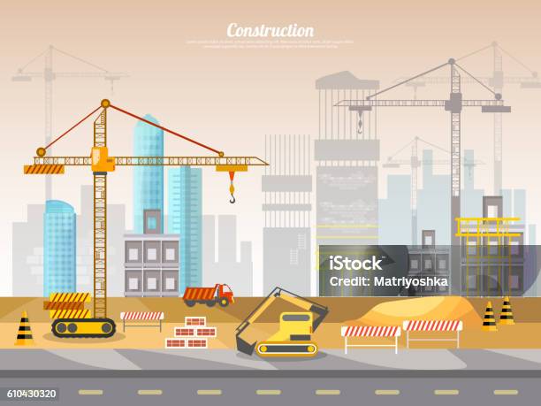Construction Site Industrial Background向量圖形及更多建築地盤圖片 建築地盤 建築業 腳手架