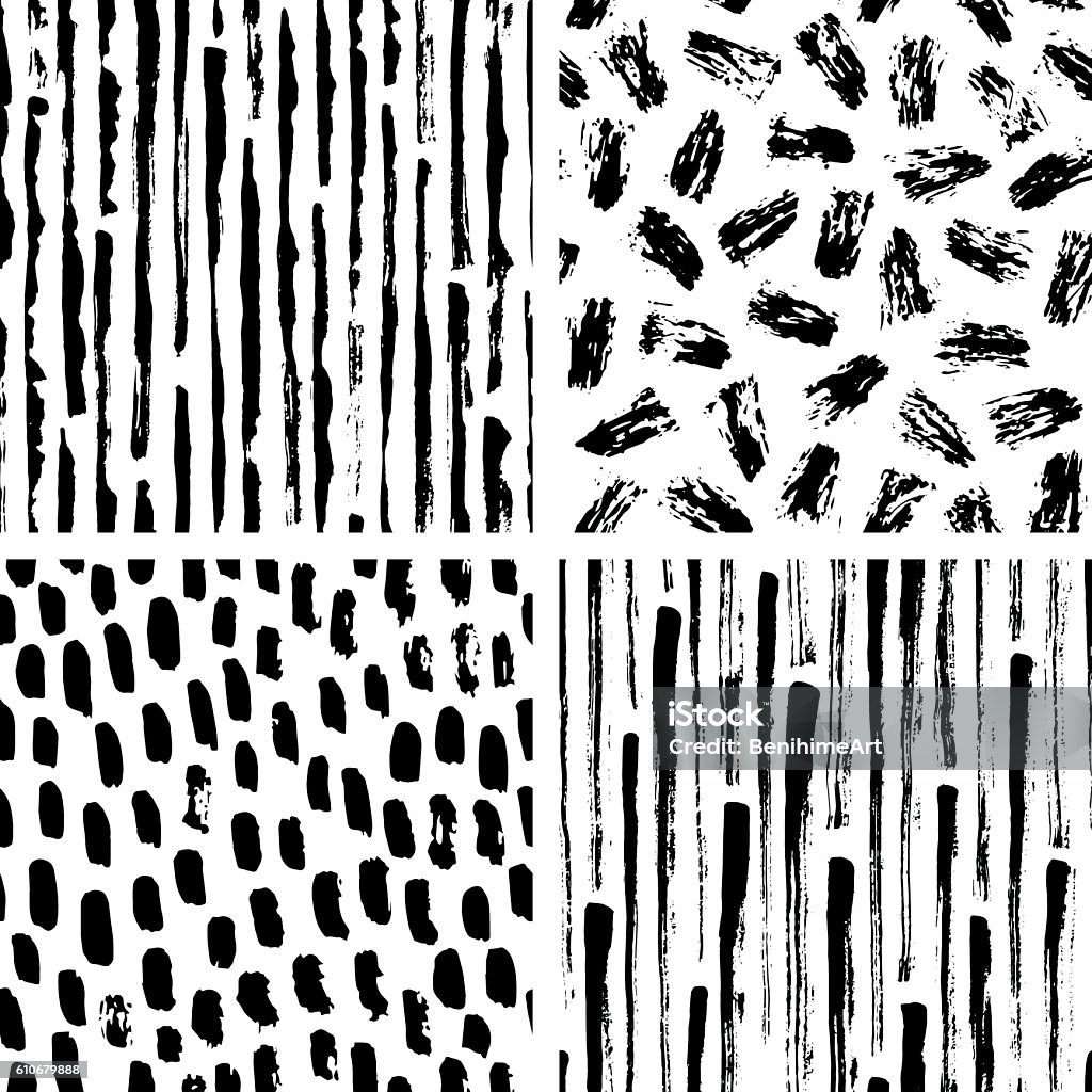 Set Of Black And White Abstract Hand Drawn Seamless Patterns Stock