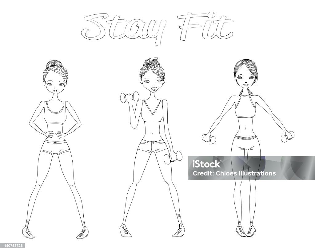 Sketch Stay Fit Vector People Set Illustration Avec De Belles Filles