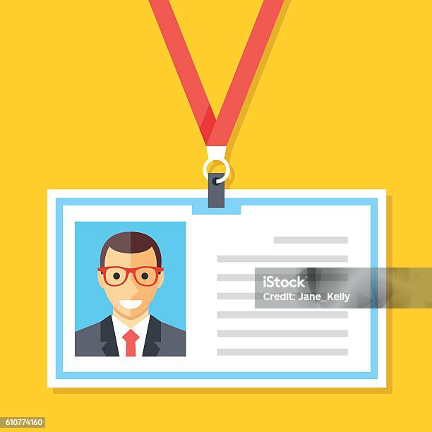 Vector Id Card With Man Photo Identification Card Lanyard Badge向量圖形及更多
