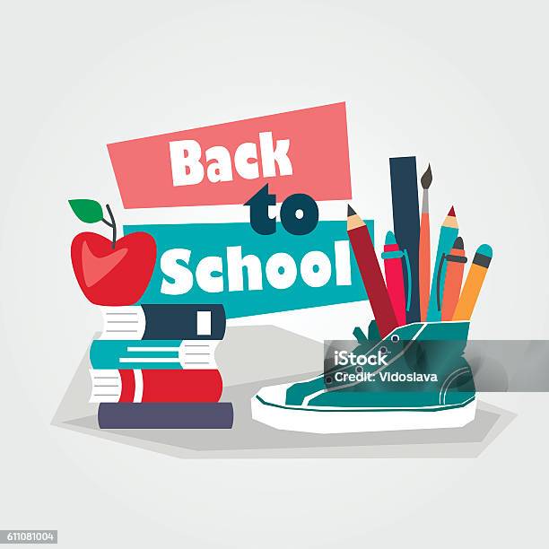 Back To School 배너입니다 벡터에 대한 스톡 벡터 아트 및 기타 이미지 벡터 상징 신발 Istock