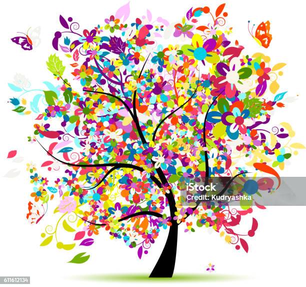 Floral Tree For Your Design向量圖形及更多樹圖片 樹 花 彩色 Istock