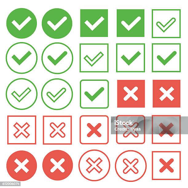 Green Check Marks And Red Crosses向量圖形及更多是 詞語圖片 是 詞語 圖示 Ok Istock
