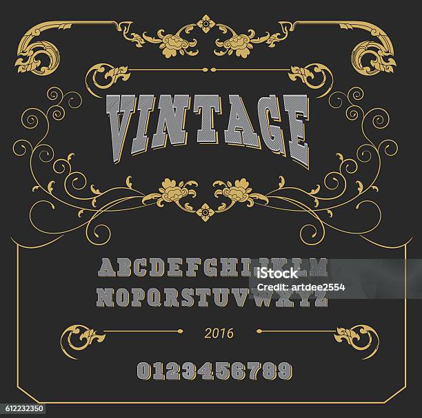 Font Tipe Retro Huruf Tipe Angka Dan Tanda Baca Ilustrasi Stok Unduh