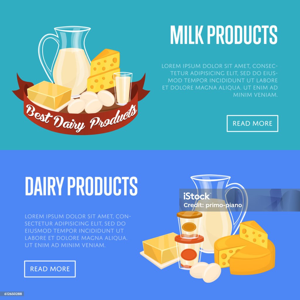 Dairy Products Horizontal Banners Set Stock Illustration Download