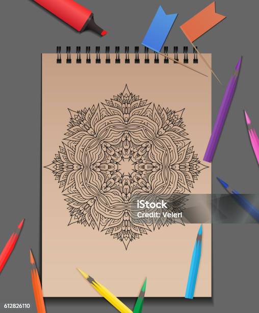 Ilustrasi Vektor Mewarnai Orang Dewasa Mandala Dengan Pensil Berwarna