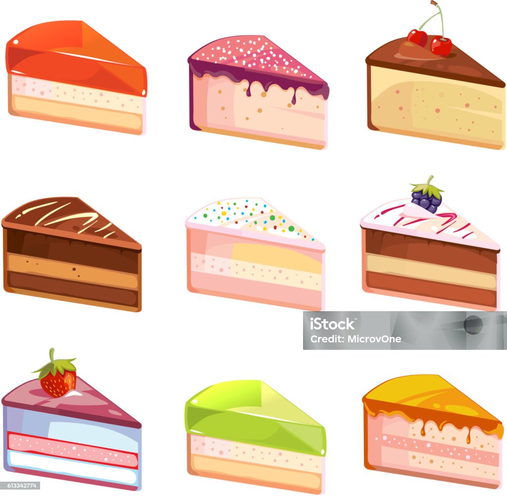 Süße Leckere Kuchen Scheiben Stücke Vektorsymbole Stock Vektor Art Und Mehr Bilder Von