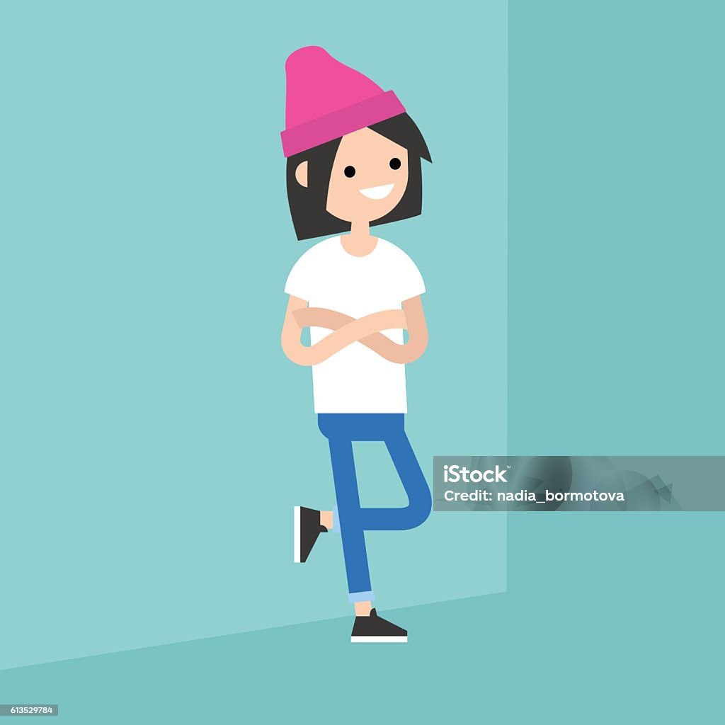 Gadis Remaja Bersandar Di Dinding Ilustrasi Stok Unduh Gambar Sekarang Bersandar Posisi