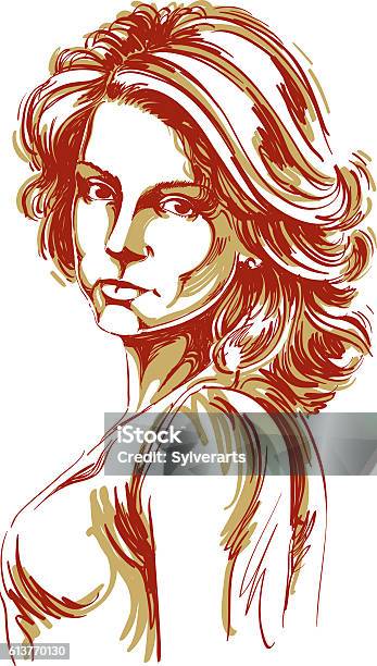 Ilustrasi Vektor Yang Digambar Dengan Tangan Dari Wanita Cantik Yang