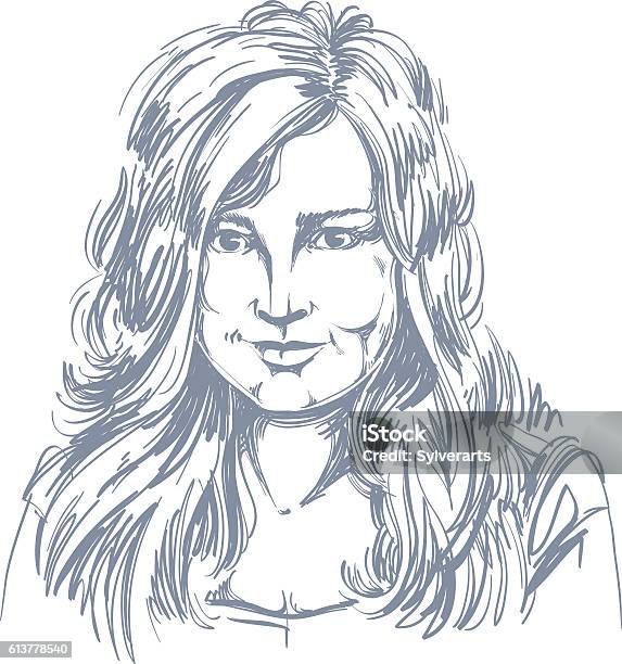 Artistic Handdrawn Vector Image Black And White Portrait Of Woman Stock