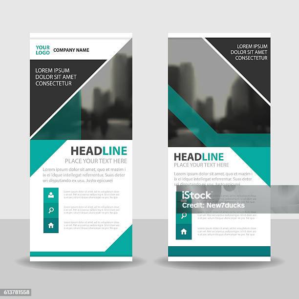 Hijau Segitiga Bisnis Roll Up Banner Template Desain Datar Abstrak