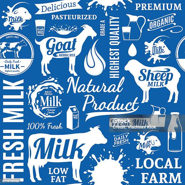 Typographic Vector Milk Seamless Pattern Or Background向量圖形及更多乳酪圖片 Istock