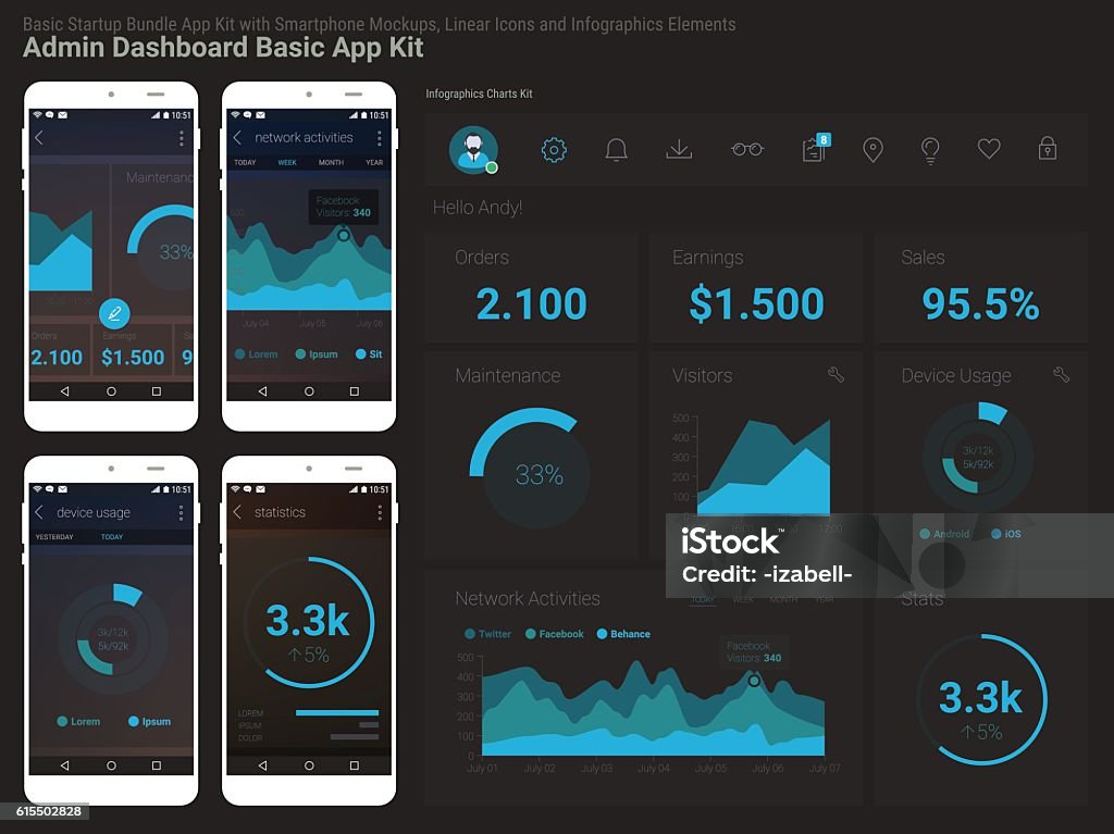 Flat Design Responsive Admin Dashboard Ui Mobile App Stock Illustration ... Flat Design Responsive Admin Dashboard Ui Mobile App Stock Illustration ...