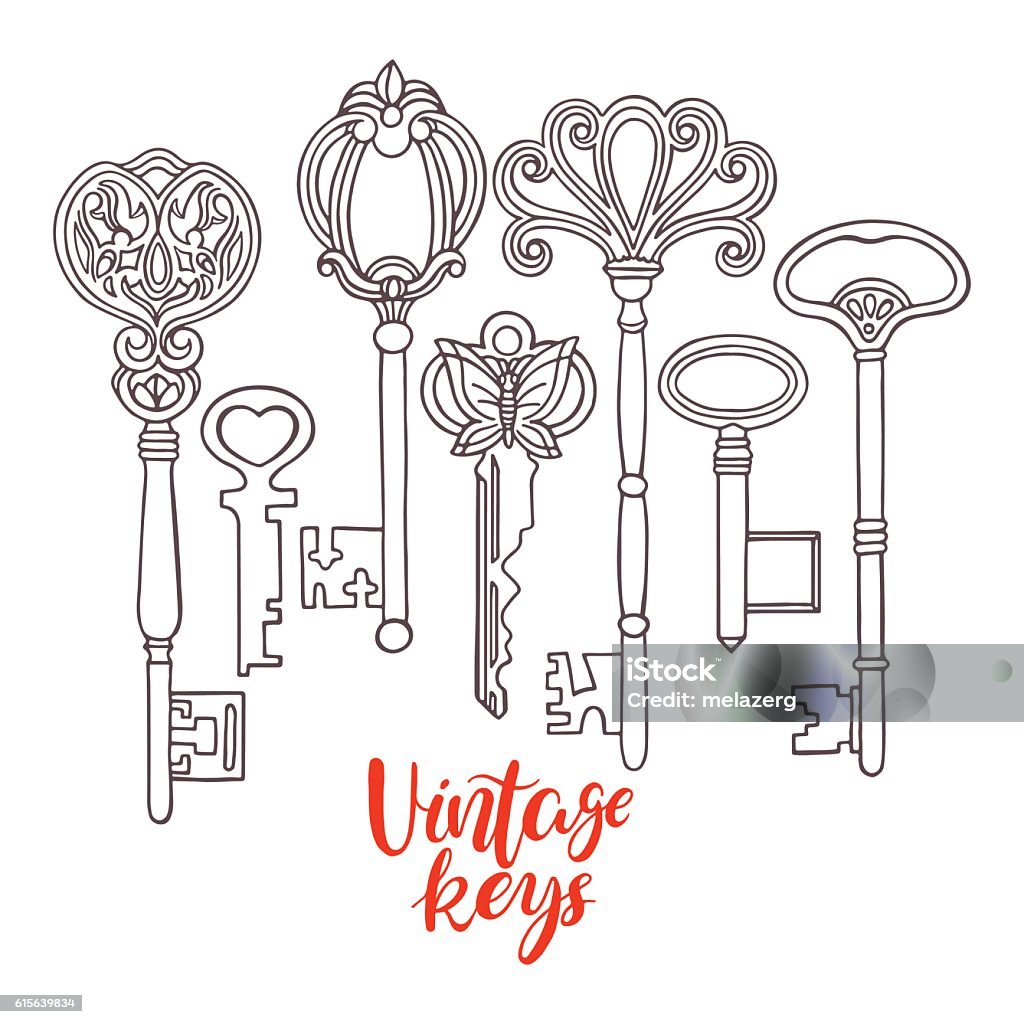 Set Of Sketch Vintage Keys Stock Illustration Download Image Now Antique Collection