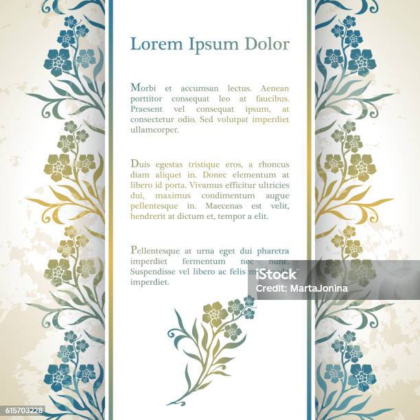 Kartu Undangan Dengan Dekorasi Arabesque Ilustrasi Stok Unduh Gambar Sekarang Biru Daun
