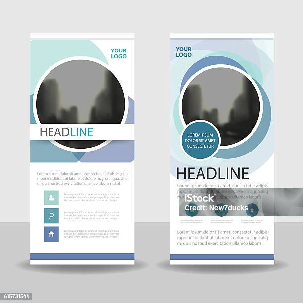 Biru Abstrak Lingkaran Bisnis Roll Up Banner Template Desain Datar