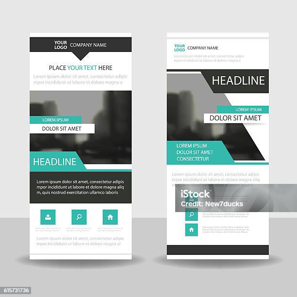 Hijau Hitam Abstrak Bisnis Roll Up Banner Template Desain Datar