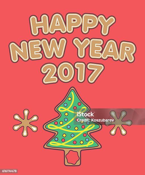Ucapan Selamat Tahun Baru Dan Pohon Natal Roti Jahe Ilustrasi Stok