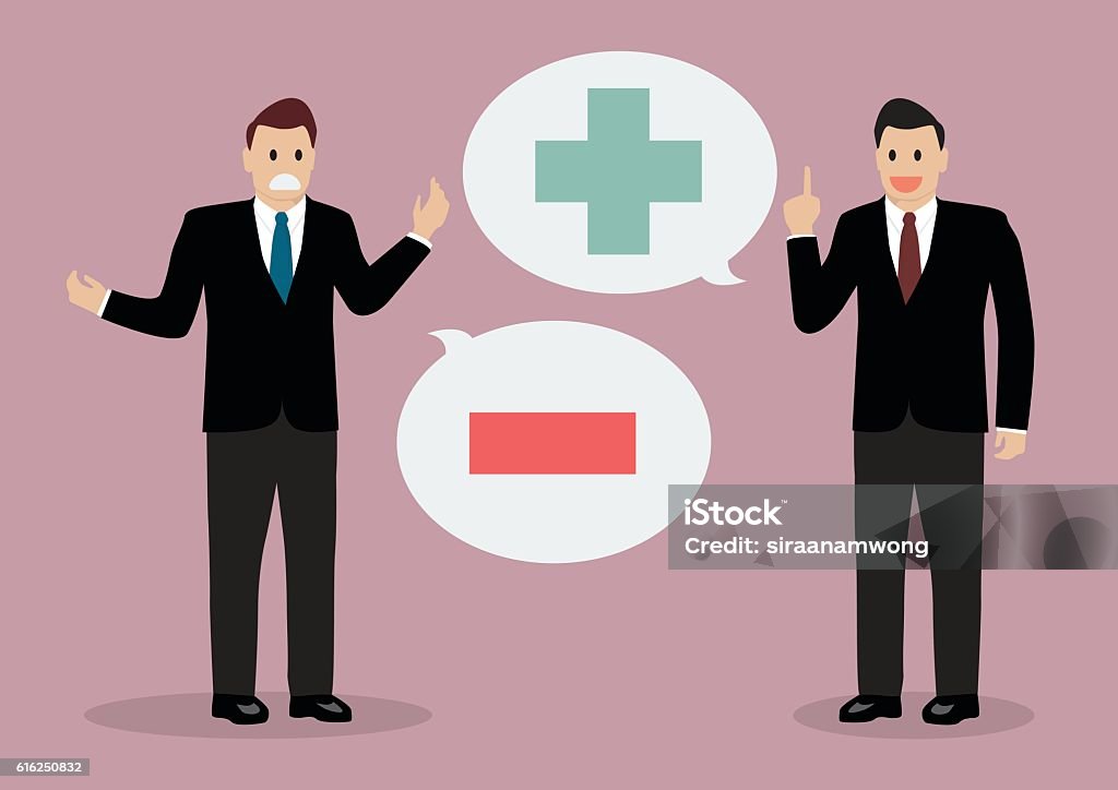 Ilustración De Dos Empresarios Con Pensamiento Positivo Y Negativo Y
