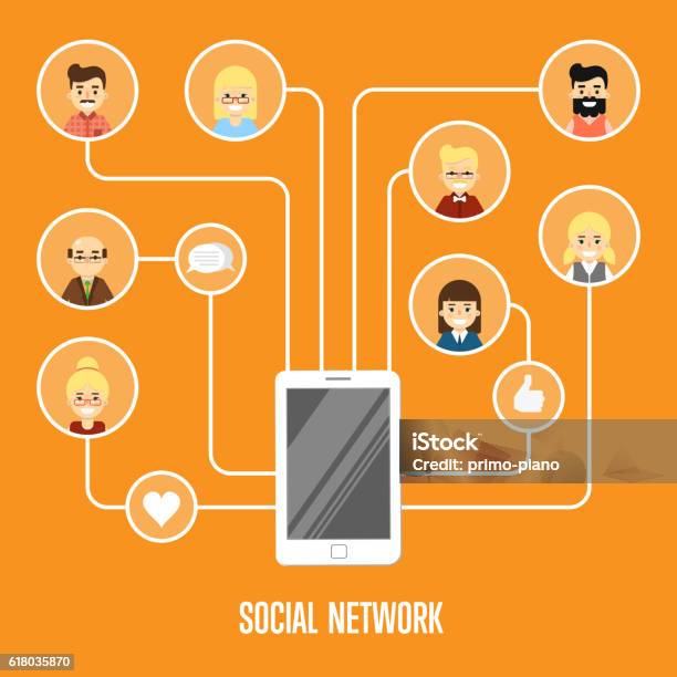 Spanduk Jejaring Sosial Dengan Orangorang Yang Terhubung Ilustrasi Stok
