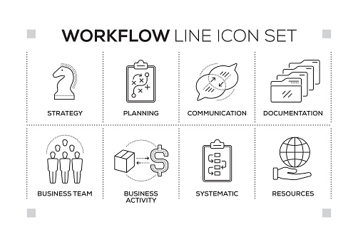 Workflow Keywords With Monochrome Line Icons Stock Illustration