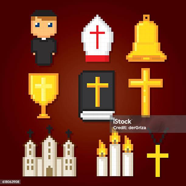 Ensemble Dicônes Catholiques Pixel Art Style Dinfographie Old School