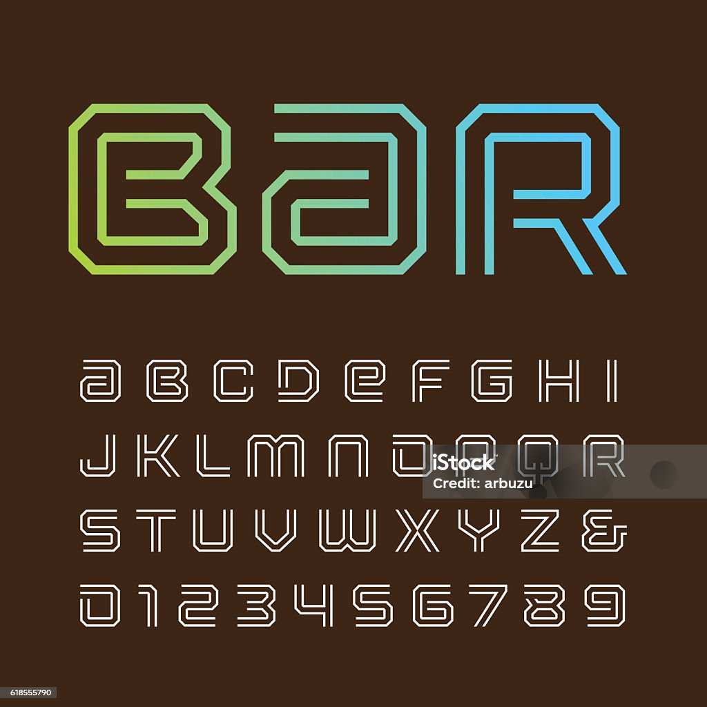 Linear Font Vector Alphabet With Stripes Effect Stock Illustration