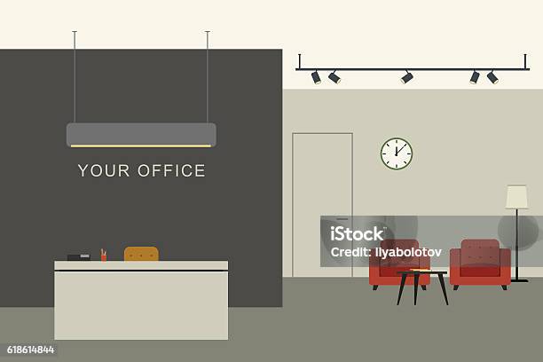 Office Interior With Reception向量圖形及更多辦公室圖片 辦公室 大堂 旅館接待處 Istock