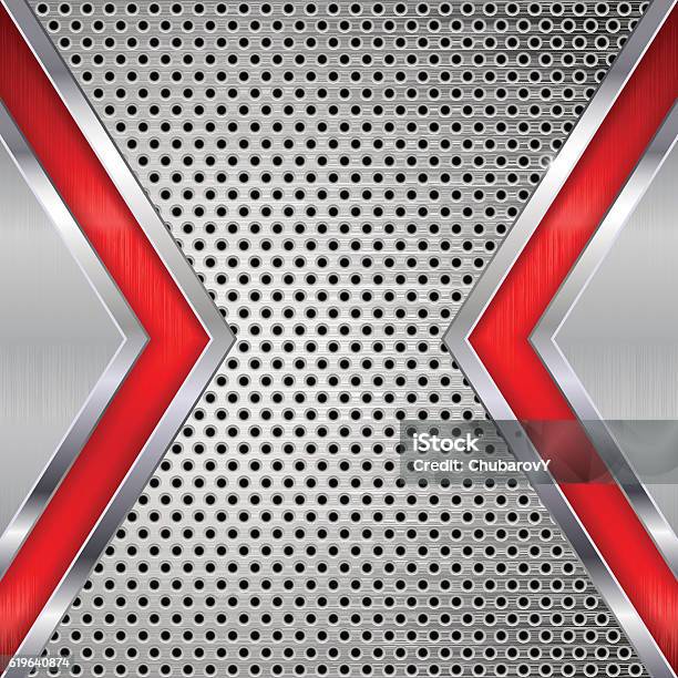 Metal Perforated Background With Red Elements向量圖形及更多不銹鋼圖片 不銹鋼 互聯網 光