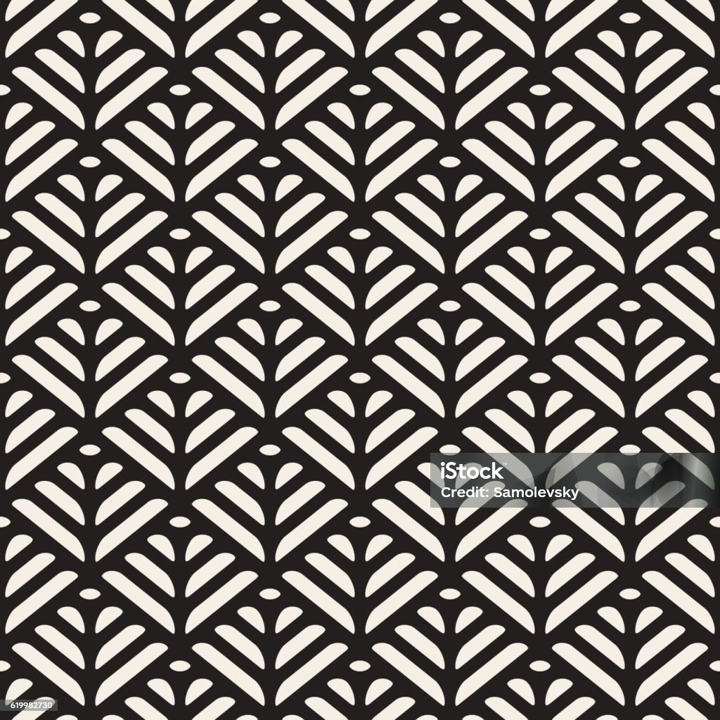 Vektor Hitam Dan Putih Seamless Organik Garis Bunga Grid Geometris