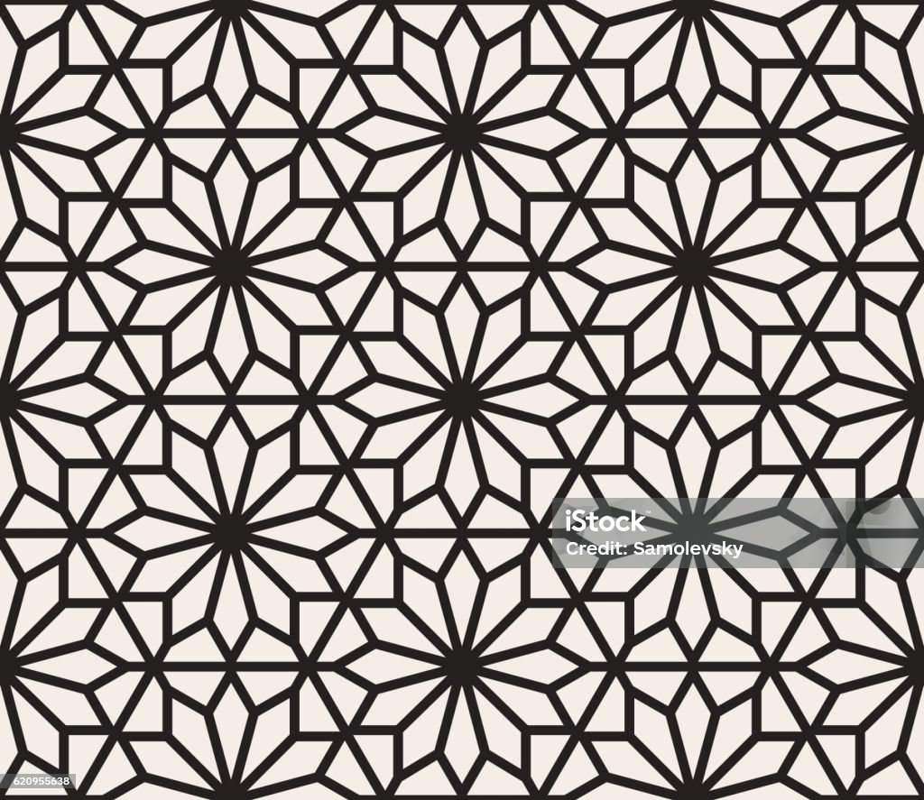 Vektor Seamless Hitam Dan Putih Geometris Hexagon Pola Garis Ilustrasi