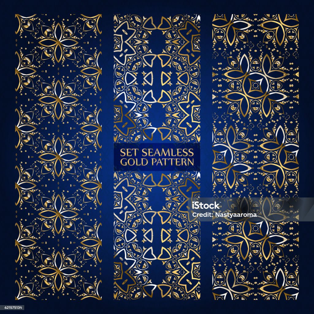 Set Of Golden Lace Pattern Blue Stock Illustration Download Image Now