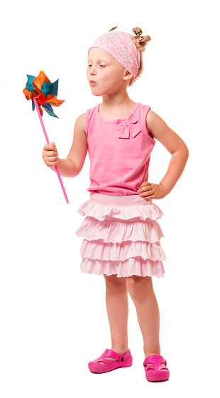 Cute Little Blond Girl Blowing Windmill Isolated On White Stock Photo ... Cute Little Blond Girl Blowing Windmill Isolated On White Stock Photo ...