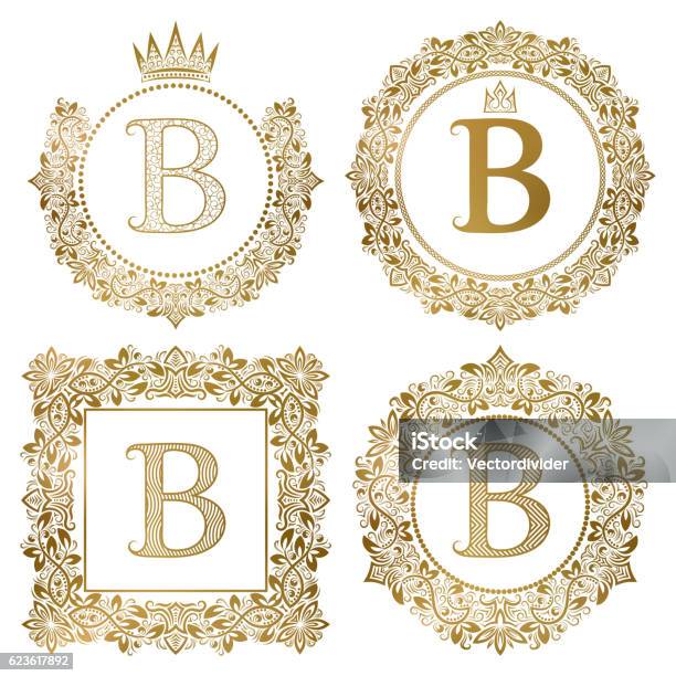 Ilustración De Conjunto De Monogramas Vintage De La Letra B De Oro