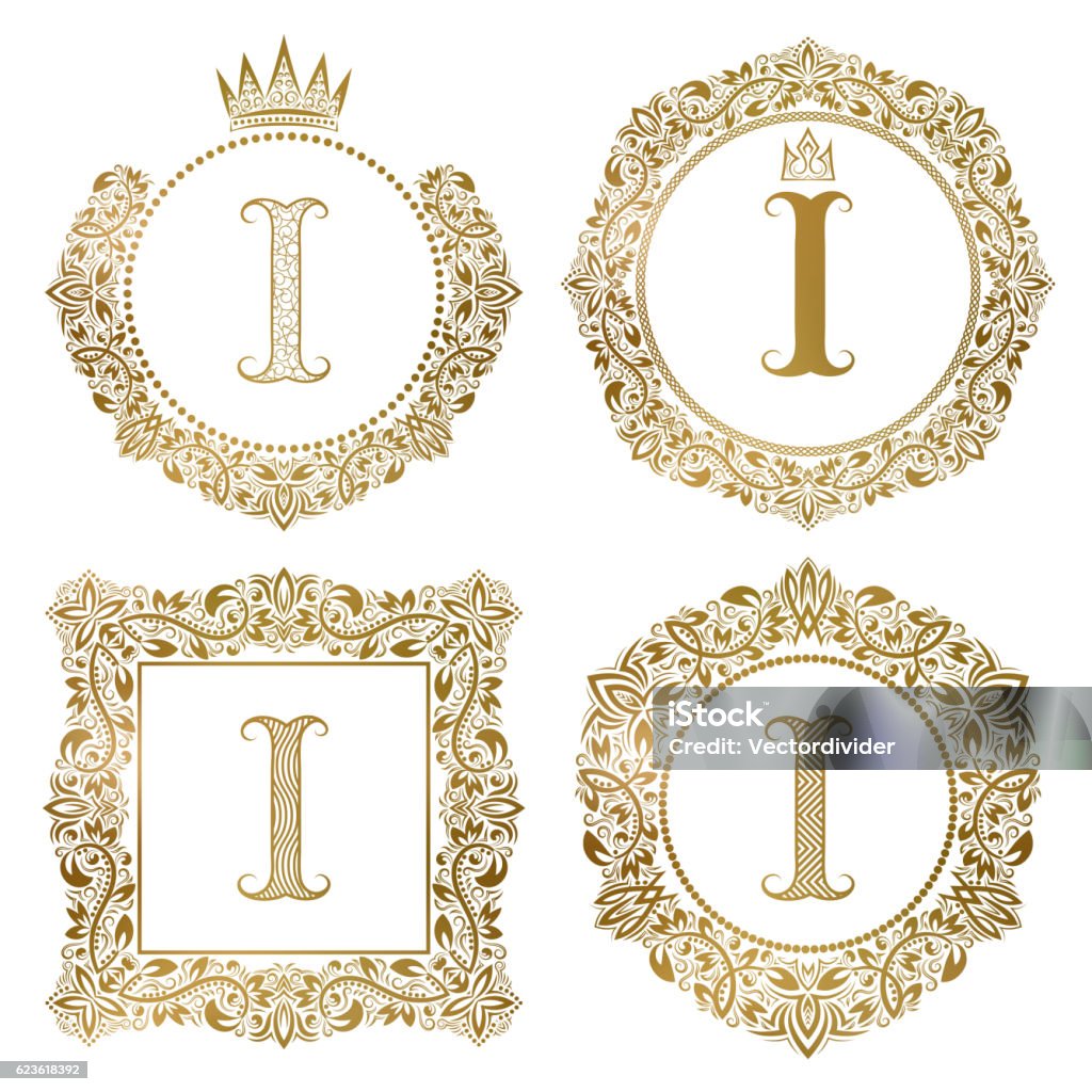 Vetores De Letra Dourada Eu Conjunto De Monogramas Vintage Brasões