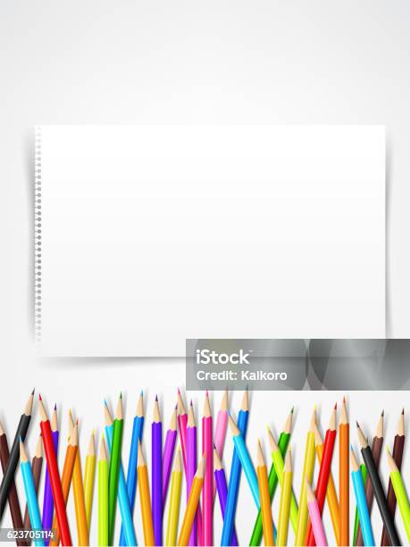 Tampilan Atas Kertas Kosong Stasioner Dan Pensil Warna Ilustrasi Stok