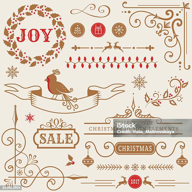 Christmas Design Elements Vector Set向量圖形及更多聖誕節圖片 聖誕節 文件上的點綴 節日 Istock