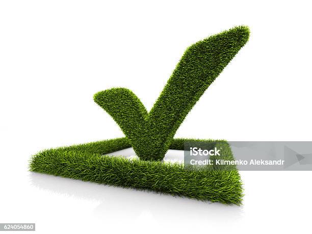 Green Grassed Check Mark Symbol In The Square On White 照片檔及更多 Ok 照片