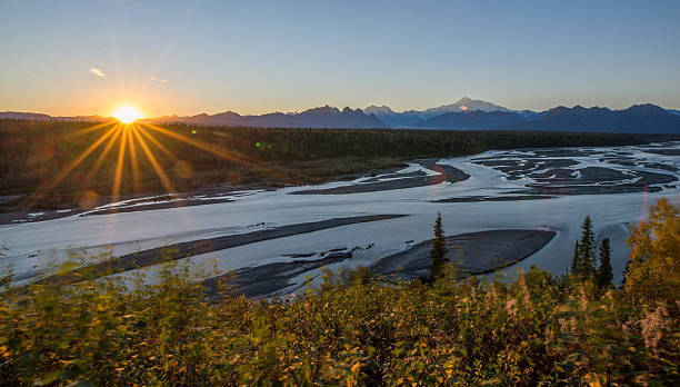 Free Stock Photo of Midnight Sun in Alaska - Sun Over Boreal Forest ...