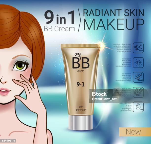 Vector Illustration With Manga Style Girl And Makeup Foundation Tube
