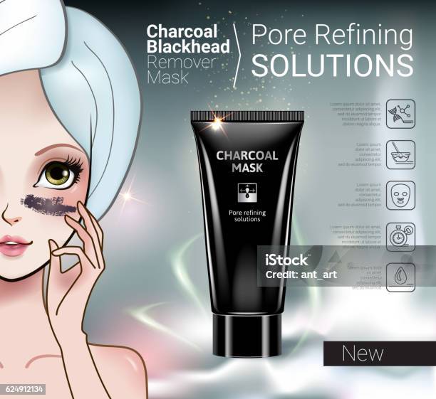 Vector Illustration With Manga Style Girl And Charcoal Mask Tube Stock