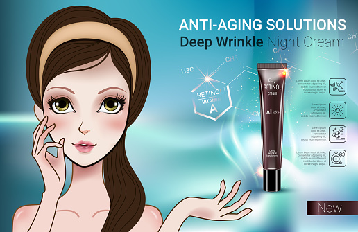 Vector Illustration With Manga Style Girl And Retinol Cream Tube Stock