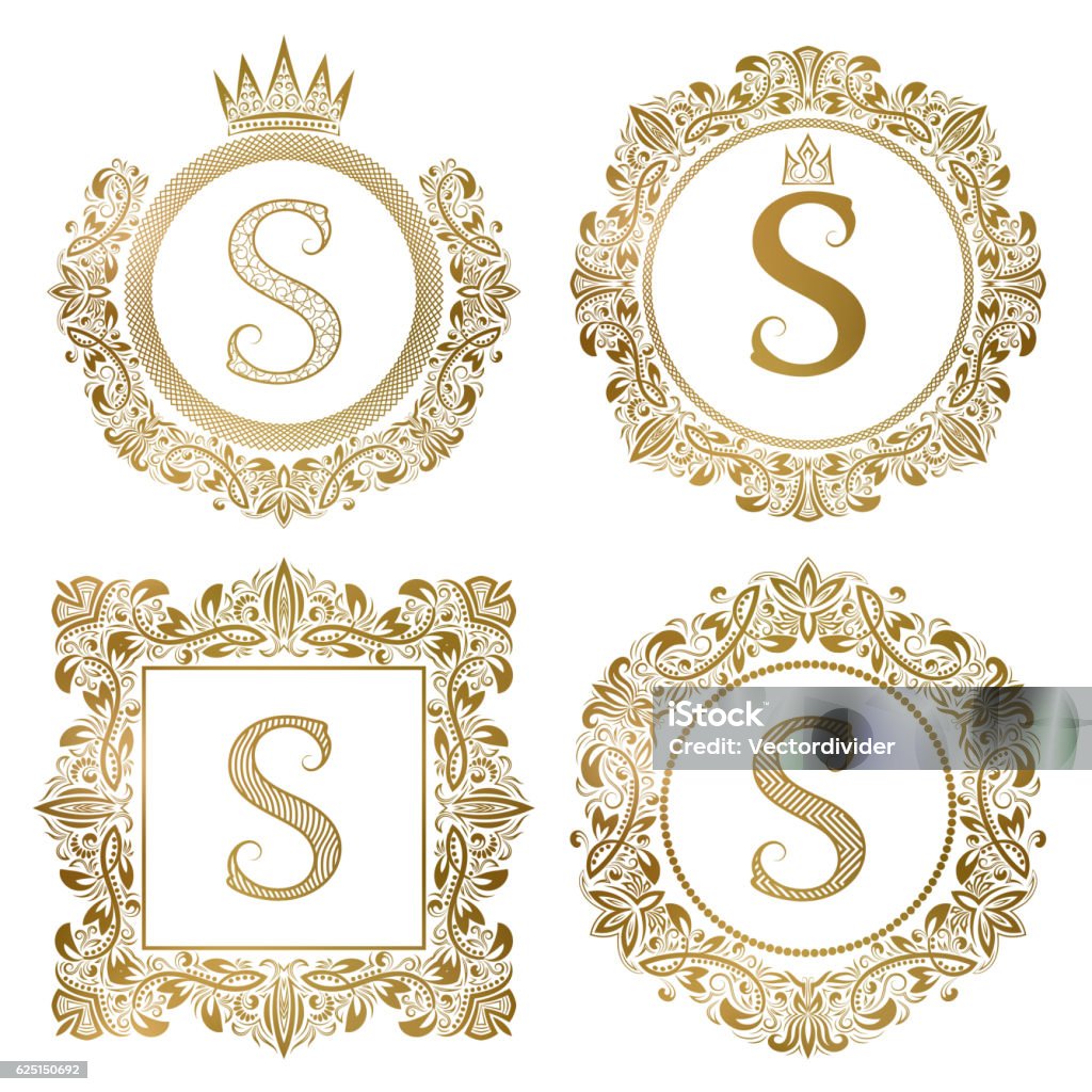 Vetores De Letra Dourada S Conjunto De Monogramas Vintage Brasões