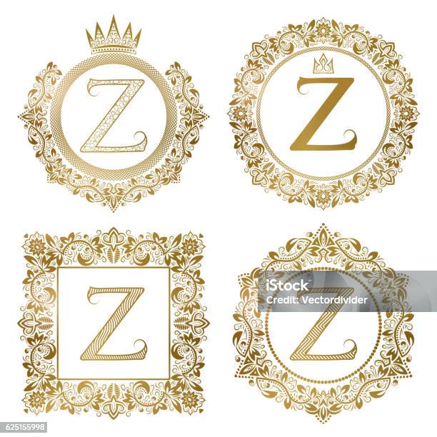 Ilustración De Conjunto De Monogramas Vintage De La Letra De Oro Z