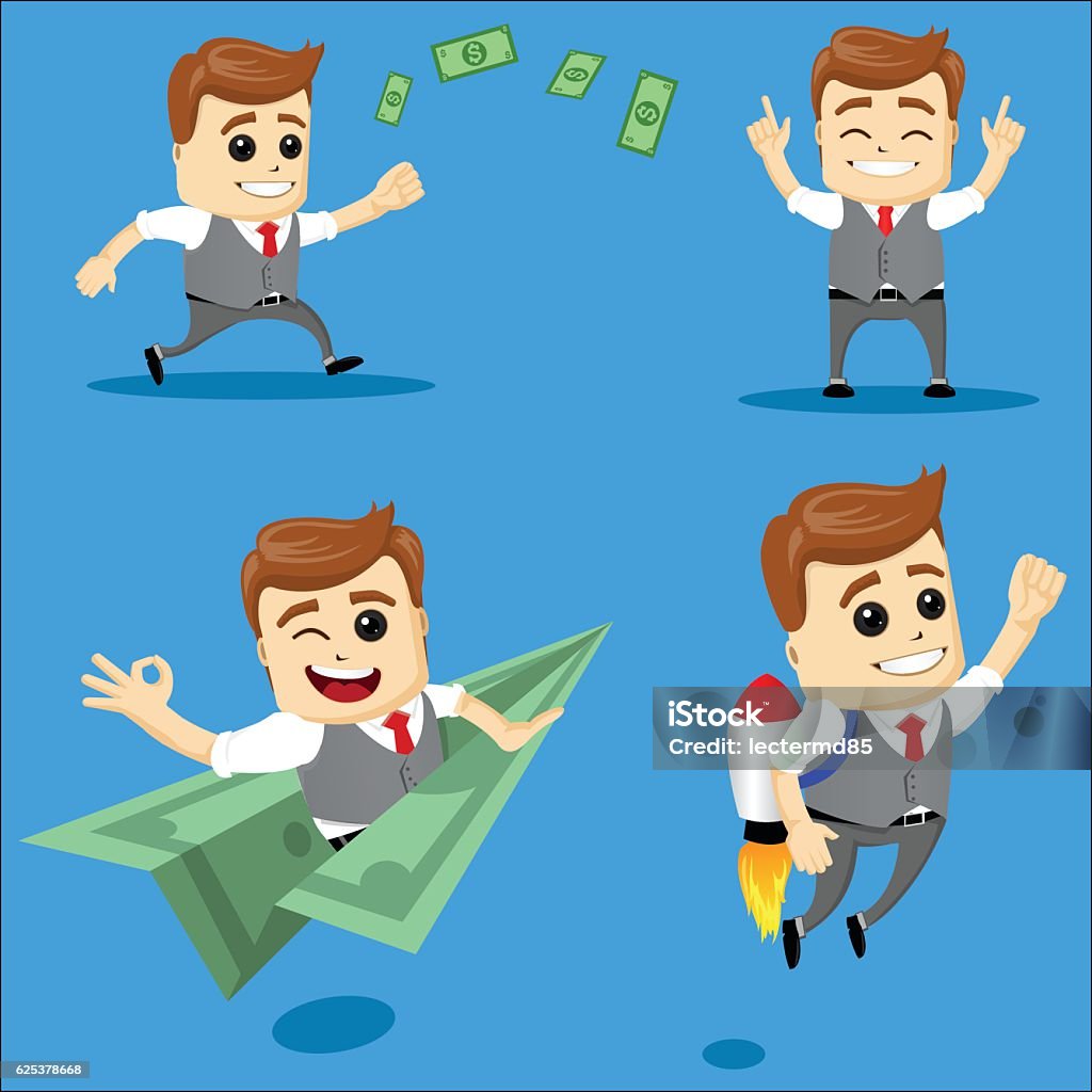Set Of Businessman Vector Cartoon Illustration Running Happy Manager