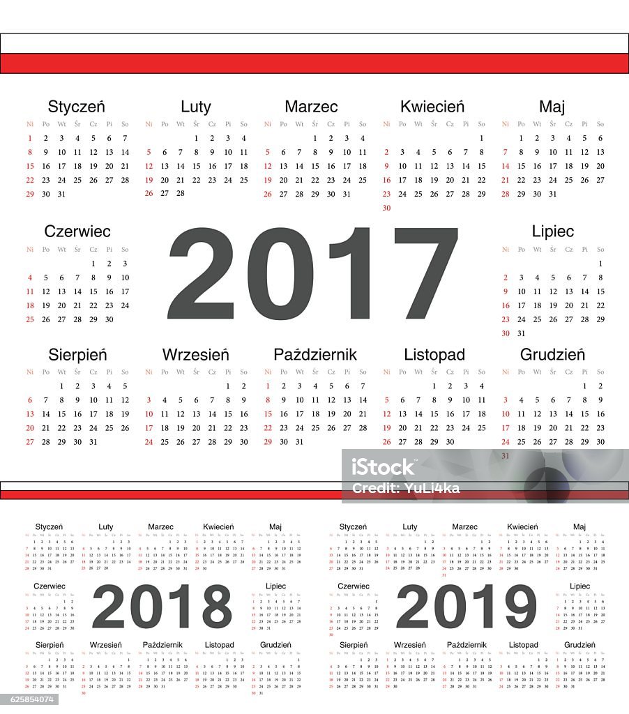 Vector Polish Circle Calendars 2017 2018 2019 Stock Illustration